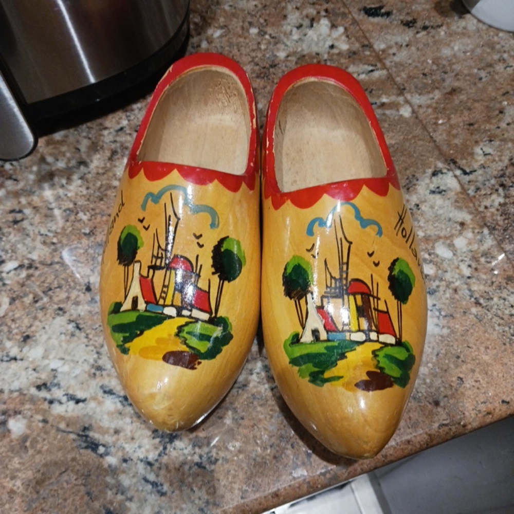 Vz Holland Wooden Dutch Clogs Windmill Painted Wood H… - Gem